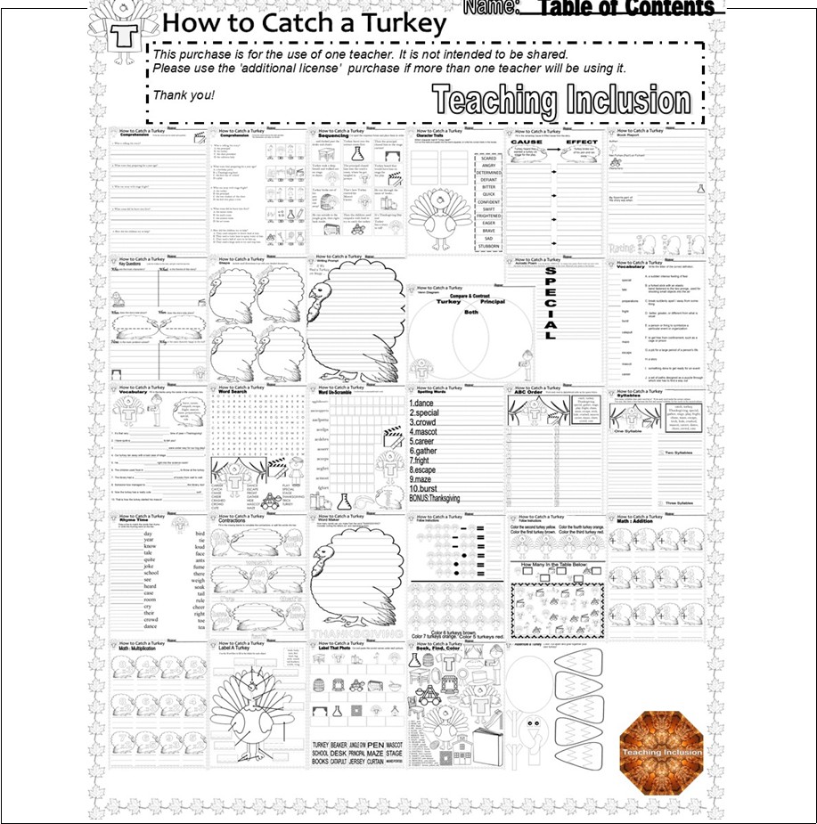 How to Catch a Turkey Thanksgiving Read Aloud Book Companion ...