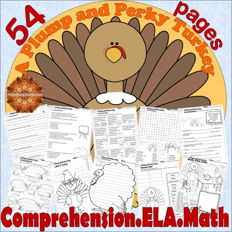 Plump Perky Turkey Thanksgiving Read Along Book Study Companion Reading ...