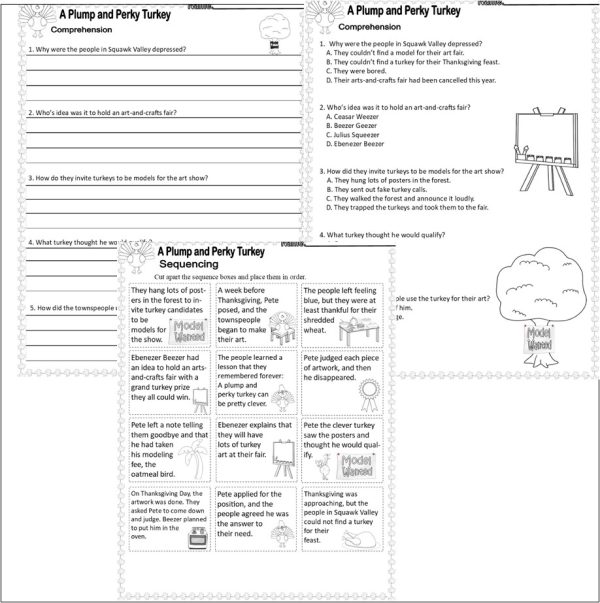 Plump Perky Turkey Thanksgiving Reading Comprehension Quiz & Story ...