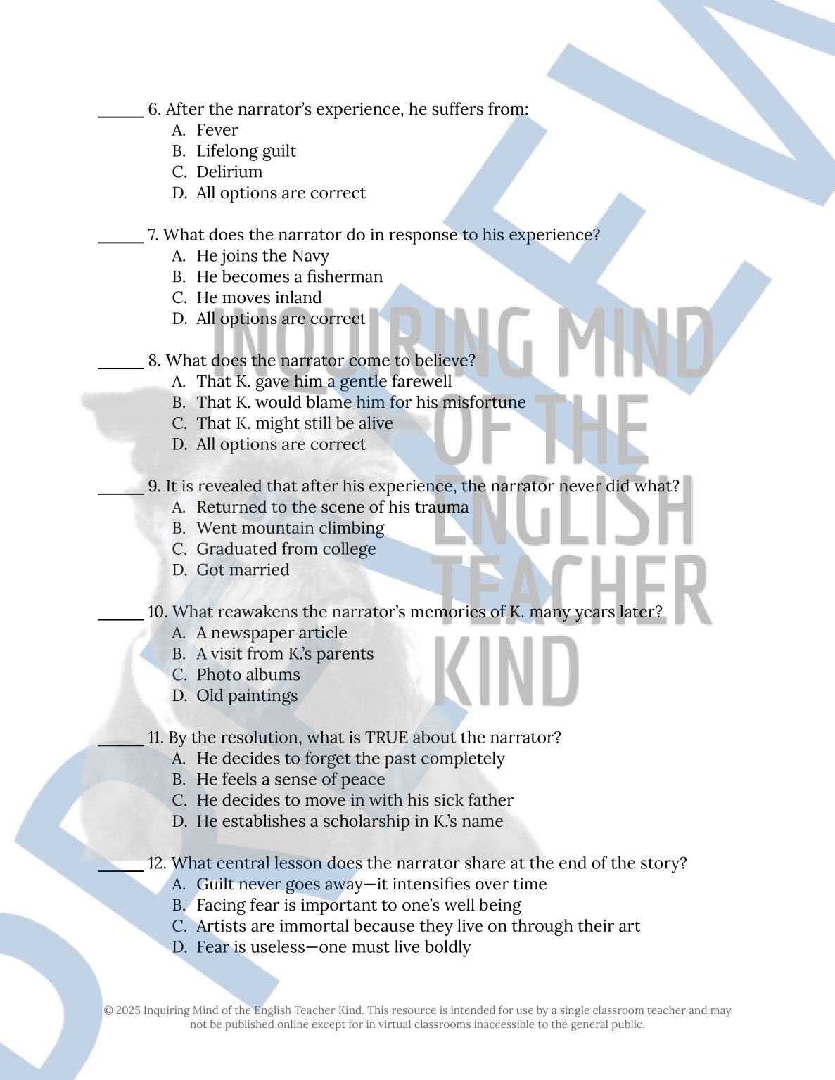"The Seventh Man" by Haruki Murakami Quiz, Analysis Worksheet, and ...