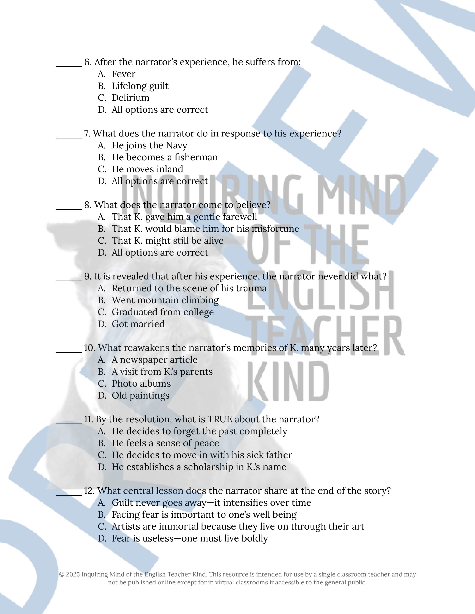 "The Seventh Man" by Haruki Murakami Quiz, Analysis Worksheet, and ...