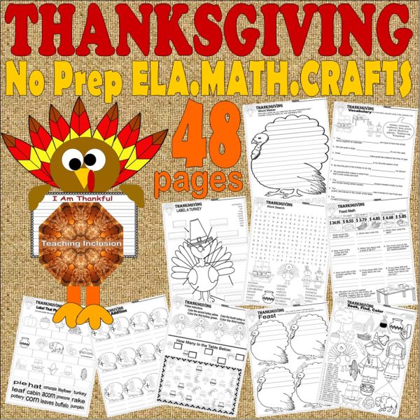 Thanksgiving NO PREP Activities Worksheets ELA Math Vocabulary Writing ...