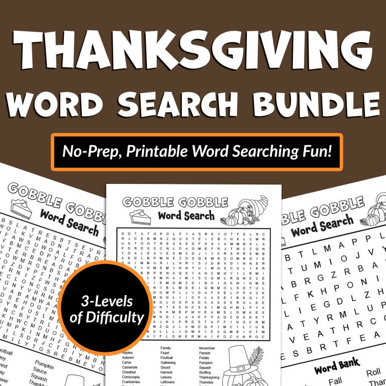 BUNDLE: Thanksgiving Word Search Puzzles | Easy, Medium, Hard | Fall ...