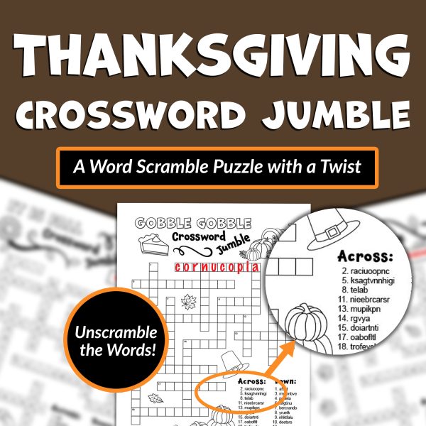 Thanksgiving Crossword Puzzle | Fall Word Scramble | Printable Autumn ...
