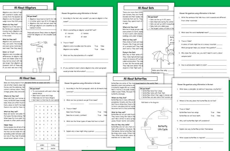 Animal Adaptations Nonfiction Reading Comprehension Passages 2nd 3rd ...