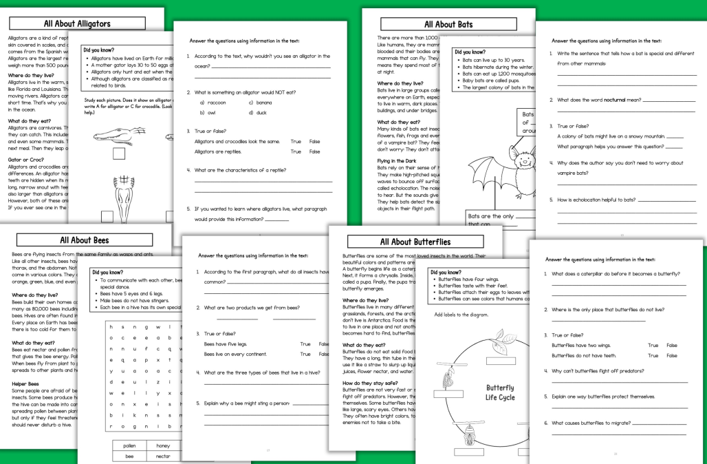 Animal Adaptations Nonfiction Reading Comprehension Passages 2nd 3rd ...