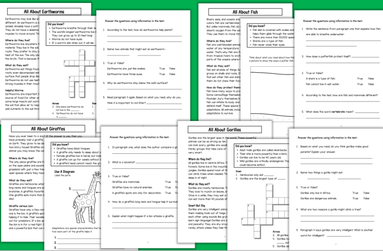 Animal Adaptations Nonfiction Reading Comprehension Passages 2nd 3rd ...