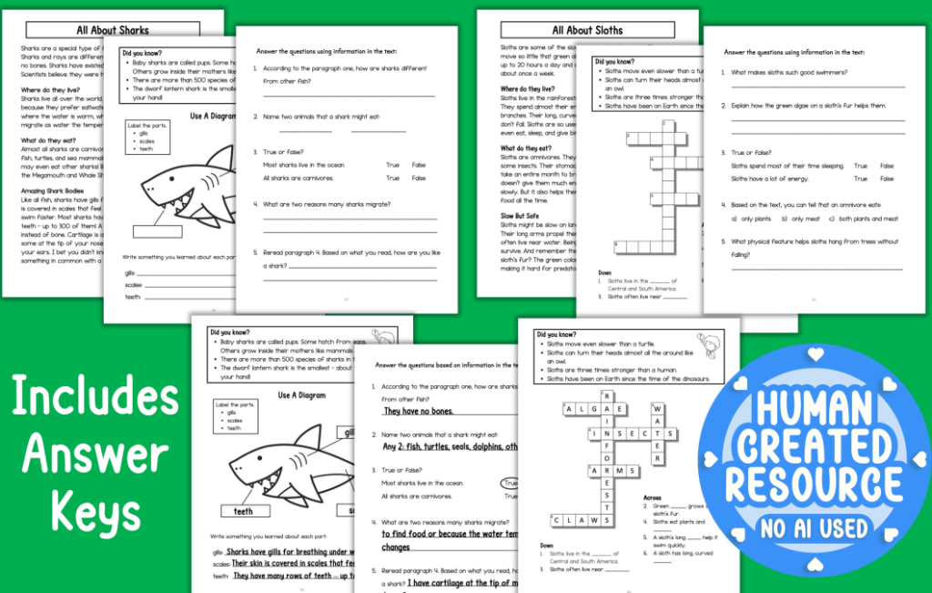 Animal Adaptations Nonfiction Reading Comprehension Passages 2nd 3rd ...