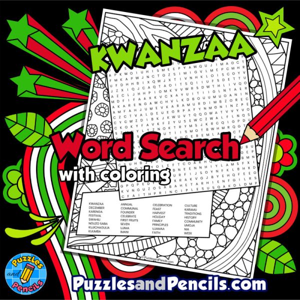 Kwanzaa Word Search Puzzle Activity Page with Coloring | Made By Teachers