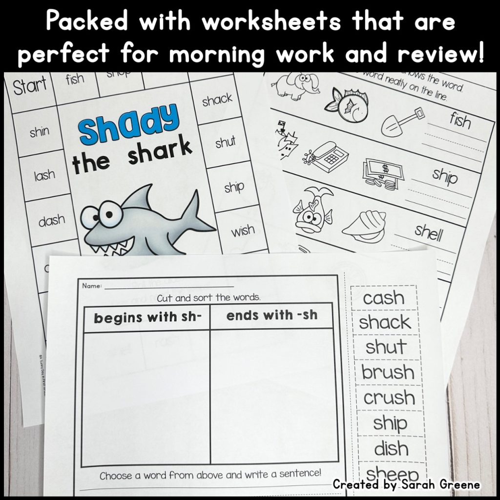 SH Digraph Worksheets, Centers & Games - Made By Teachers