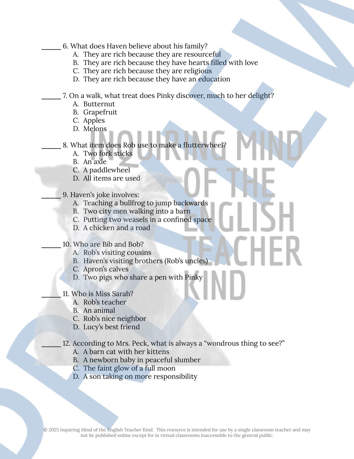 A Day No Pigs Would Die Quizzes and Answer Keys | Independent Reading ...