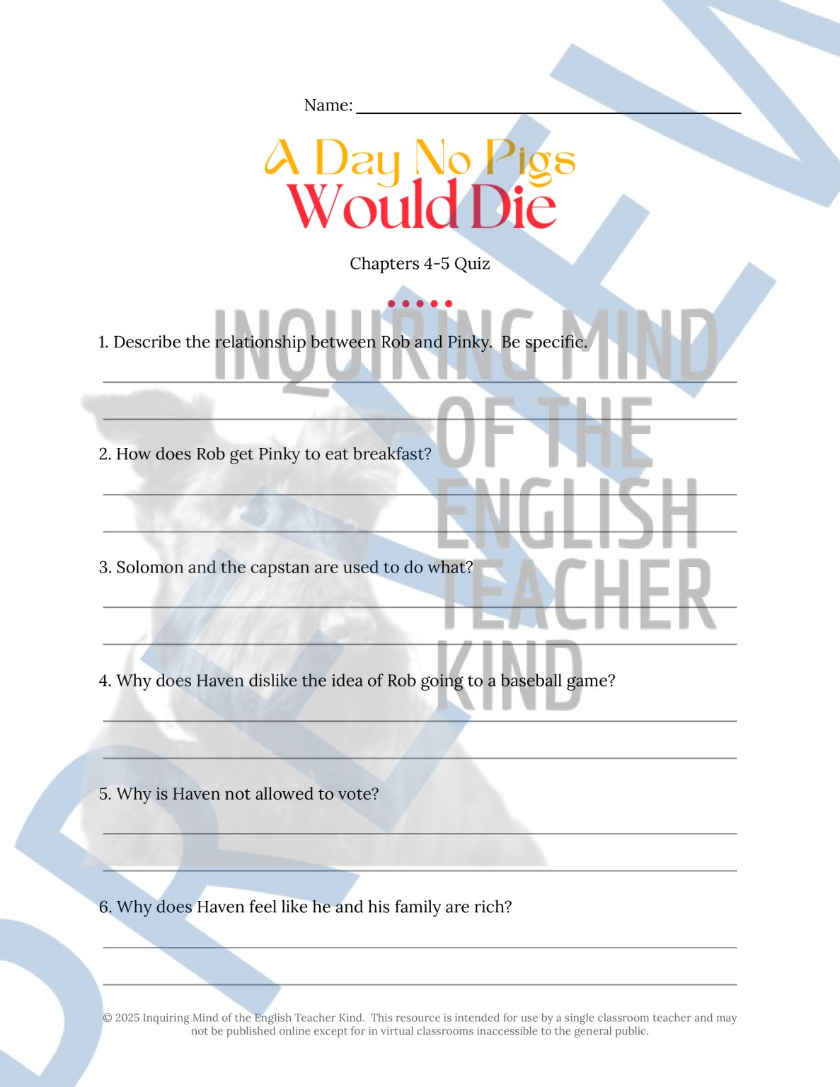 A Day No Pigs Would Die Quizzes and Answer Keys | Independent Reading ...