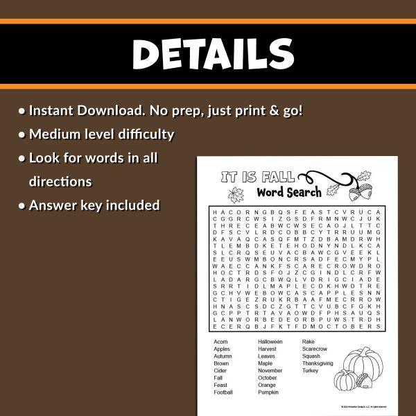 Fall Word Search Puzzle | MEDIUM | Autumn Printable Activity | Made By ...