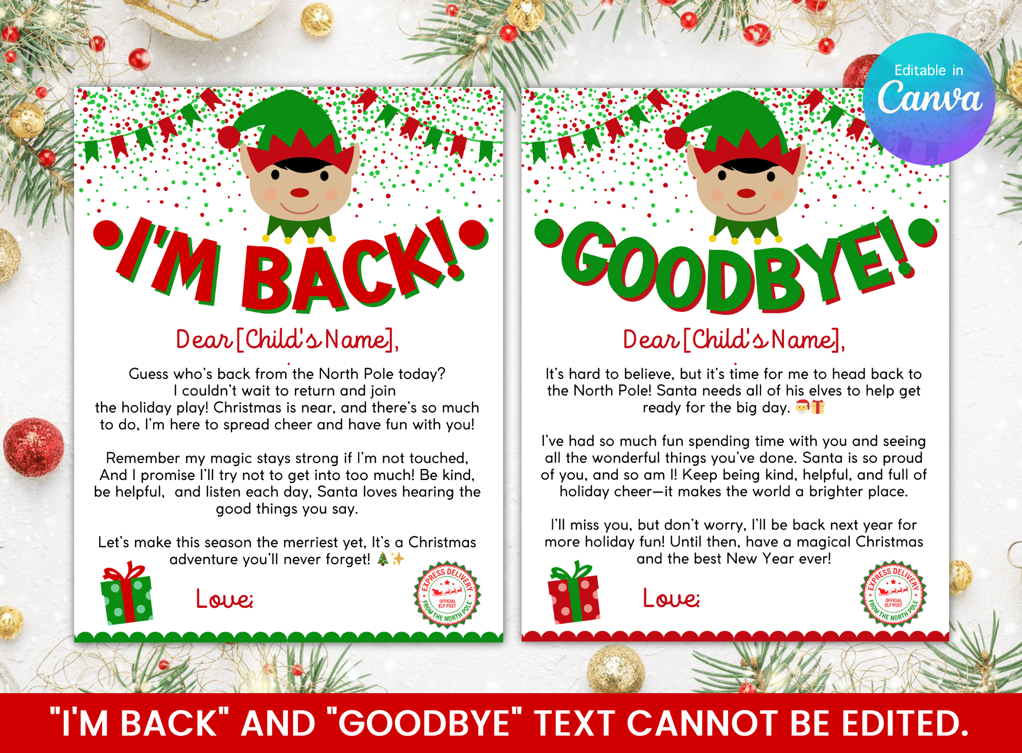 Christmas Elf Arrival & Return Letters | Editable Canva Templates ...