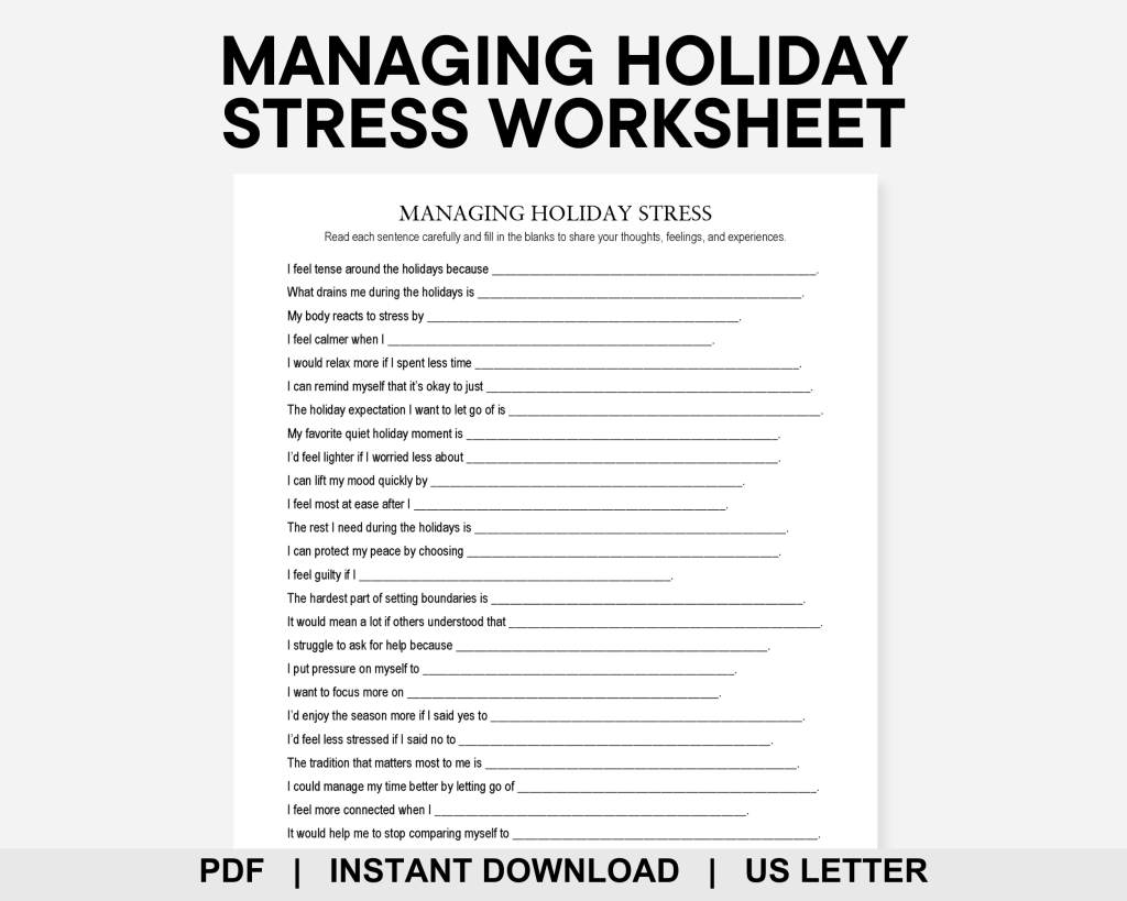 Managing Holiday Stress Worksheet, Christmas Anxiety, Setting ...
