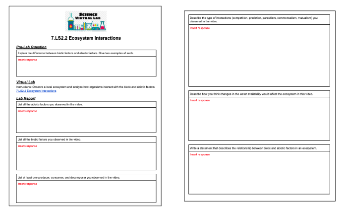 7.LS2.2 Ecosystem Interactions Video Activity - Made By Teachers