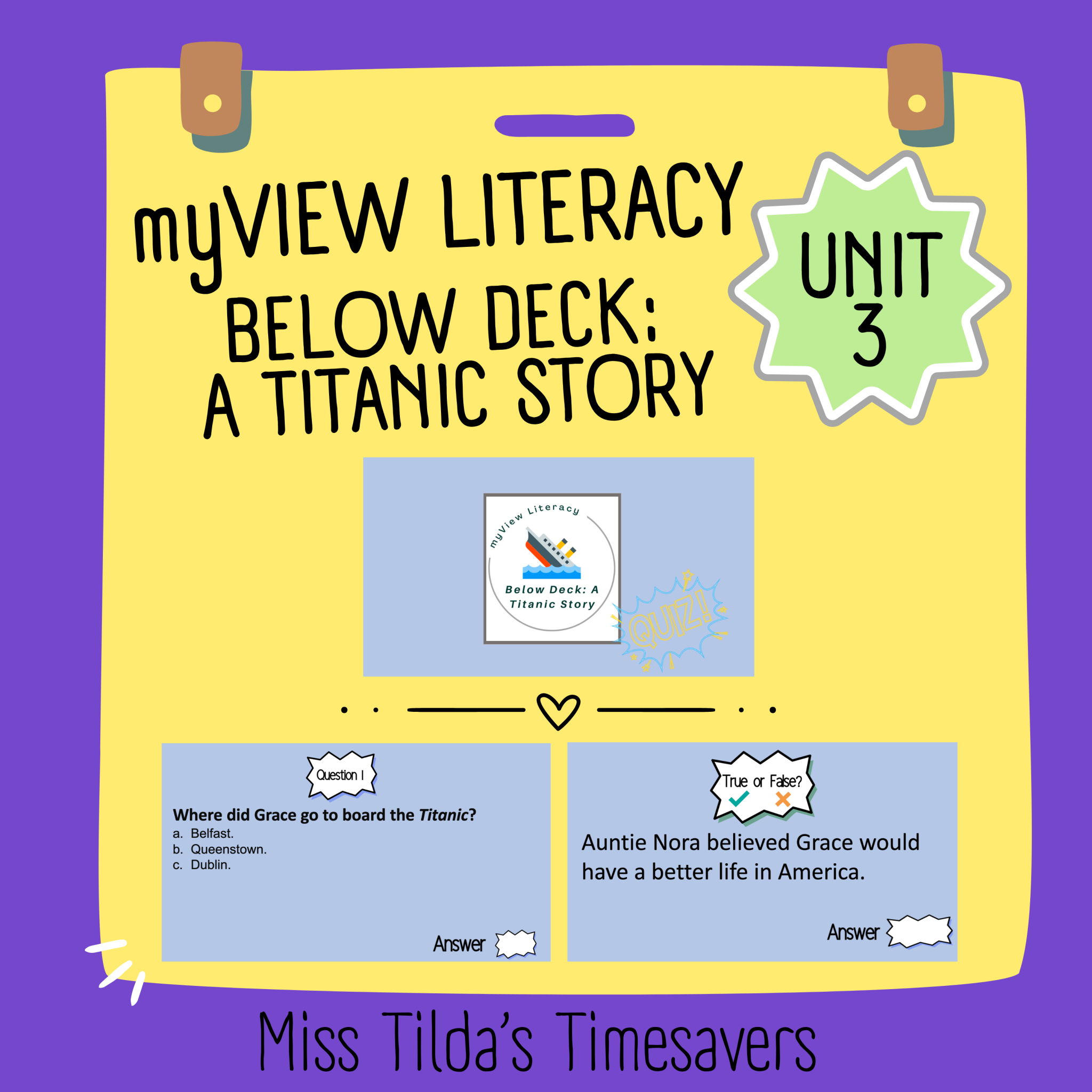 Below Deck: A Titanic Story Quiz - Grade 3 myView Literac - Made By ...
