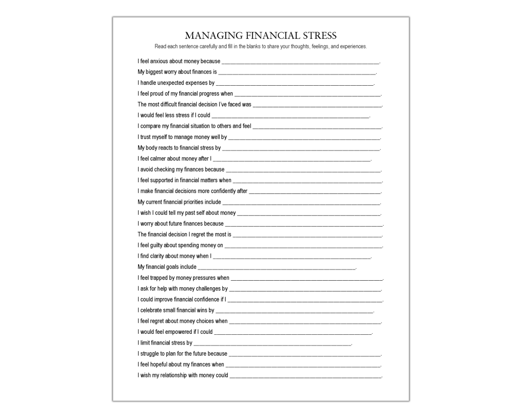 Managing Financial Stress Worksheet, Financial Anxiety, Financial Audit ...