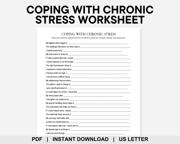 Coping With Chronic Stress Worksheet, Stress Management, Anxiety Relief ...