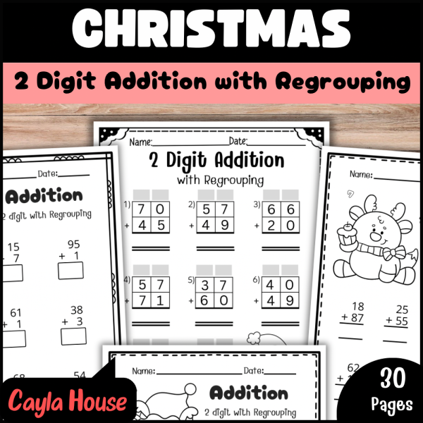 Christmas 2-Digit Addition with Regrouping Worksheets | Holiday Math ...