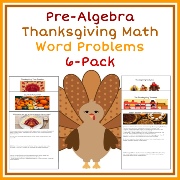 Pre-Algebra Thanksgiving Math Word Problems 6 Pack Bundle Worksheets ...