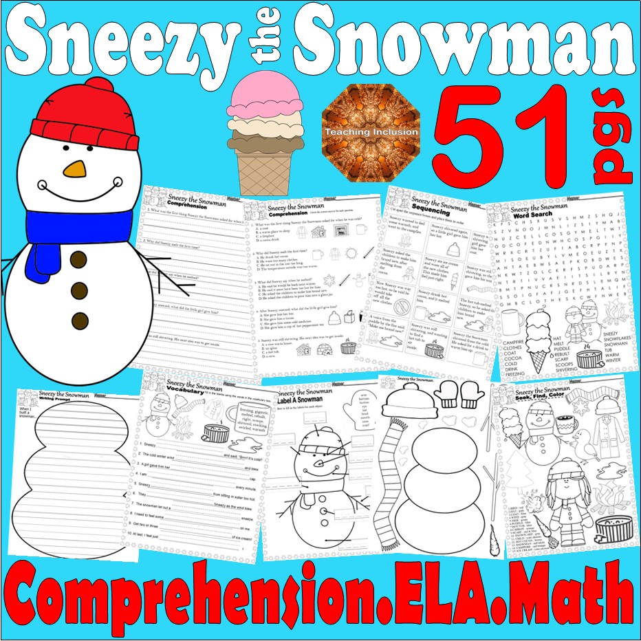 Sneezy the Snowman Winter Read Aloud Book Companion Reading ...