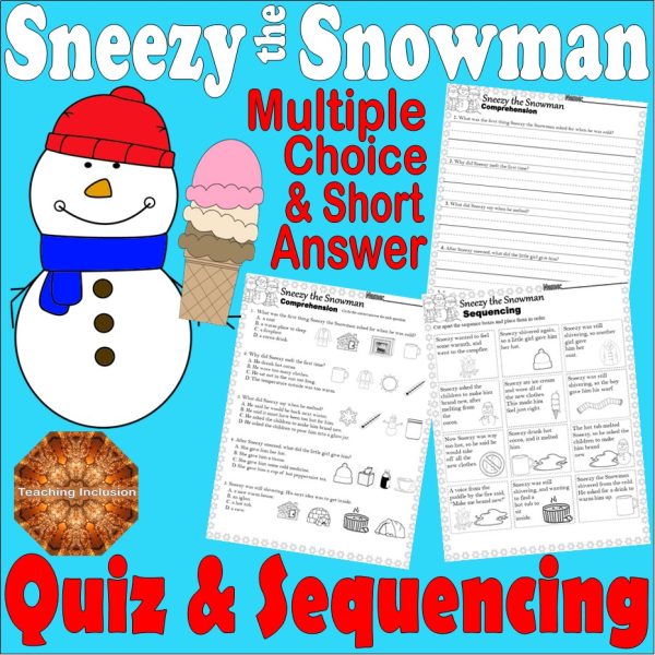 Sneezy the Snowman Winter Reading Quiz Tests Story Sequencing - Made By ...
