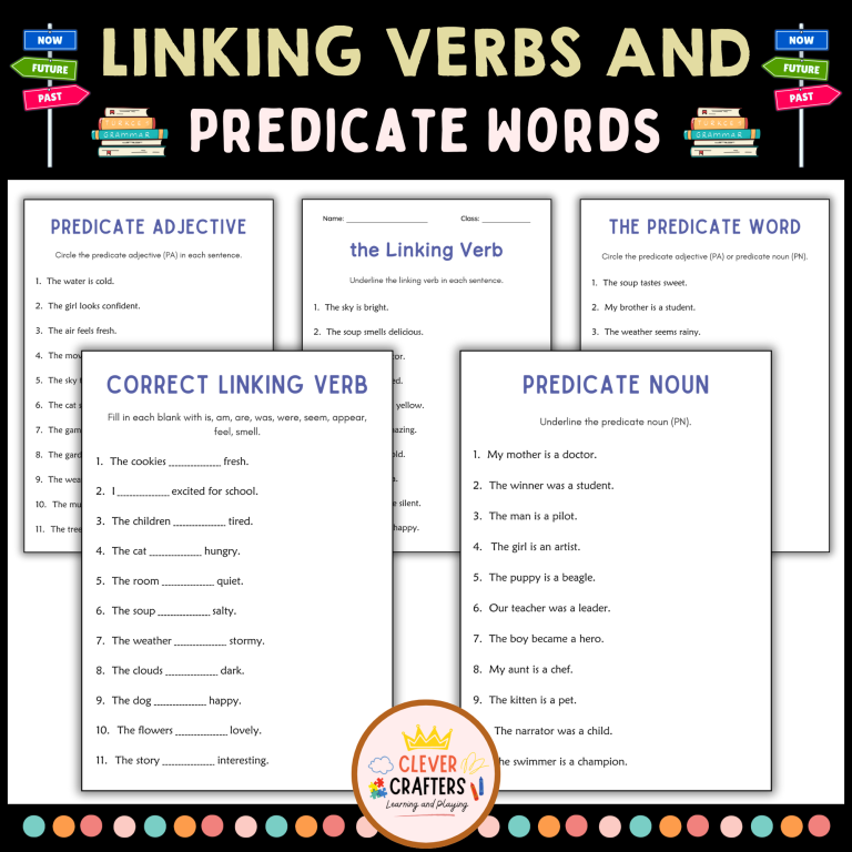Linking Verbs and Predicate Words - Grammar Practice Worksheets for ...