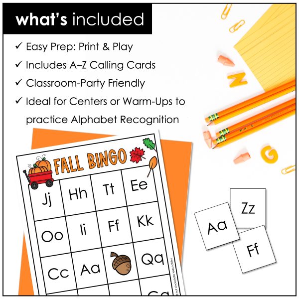 Fall / Autumn Alphabet Bingo Game with Uppercase & Lowercase Letters ...