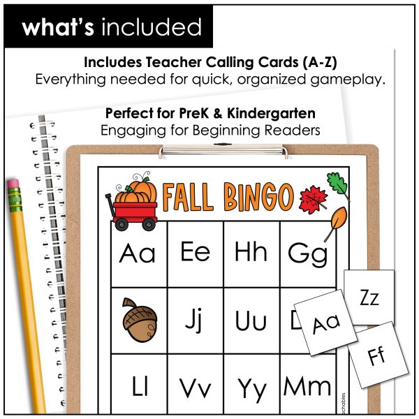 Fall / Autumn Alphabet Bingo Game with Uppercase & Lowercase Letters ...