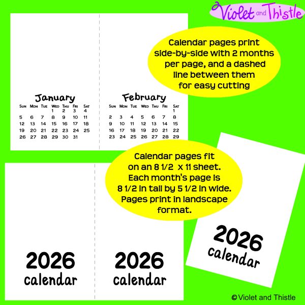 2026 Calendar HALF PAGE Printable Monthly Parent Christmas Gift for ...