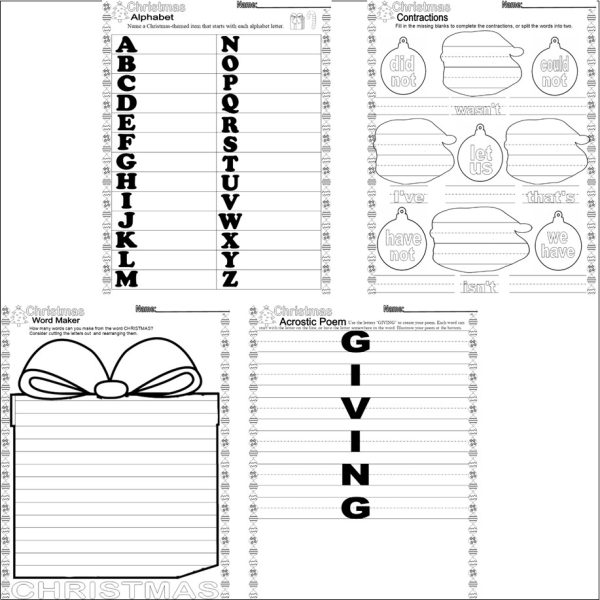 Christmas Spelling Poem Writing Rhyming Syllables Worksheets NO PREP ...