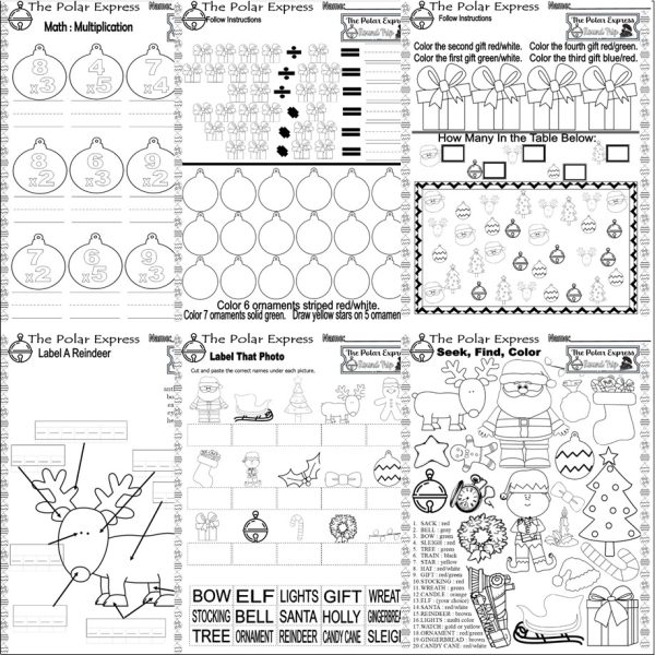 The Polar Express Christmas Fun Worksheets Math ELA Coloring Crafts NO ...