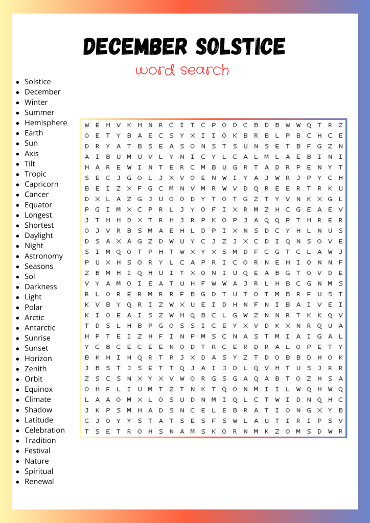 December Solstice Word Search Puzzle | Made By Teachers