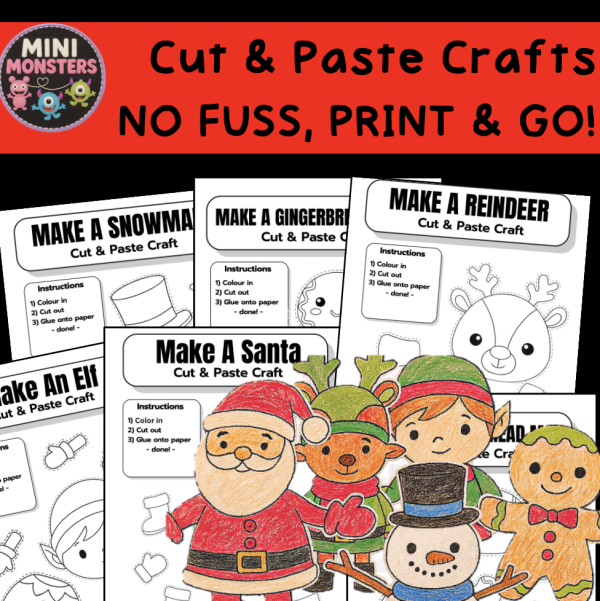 One-Page Cut & Paste Christmas Crafts | Santa, Elf, Reindeer & More ...