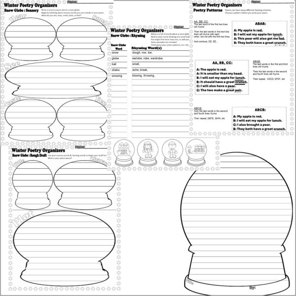 Snow Globes Winter Poem Graphic Organizers Writing Templates Rhyming ...