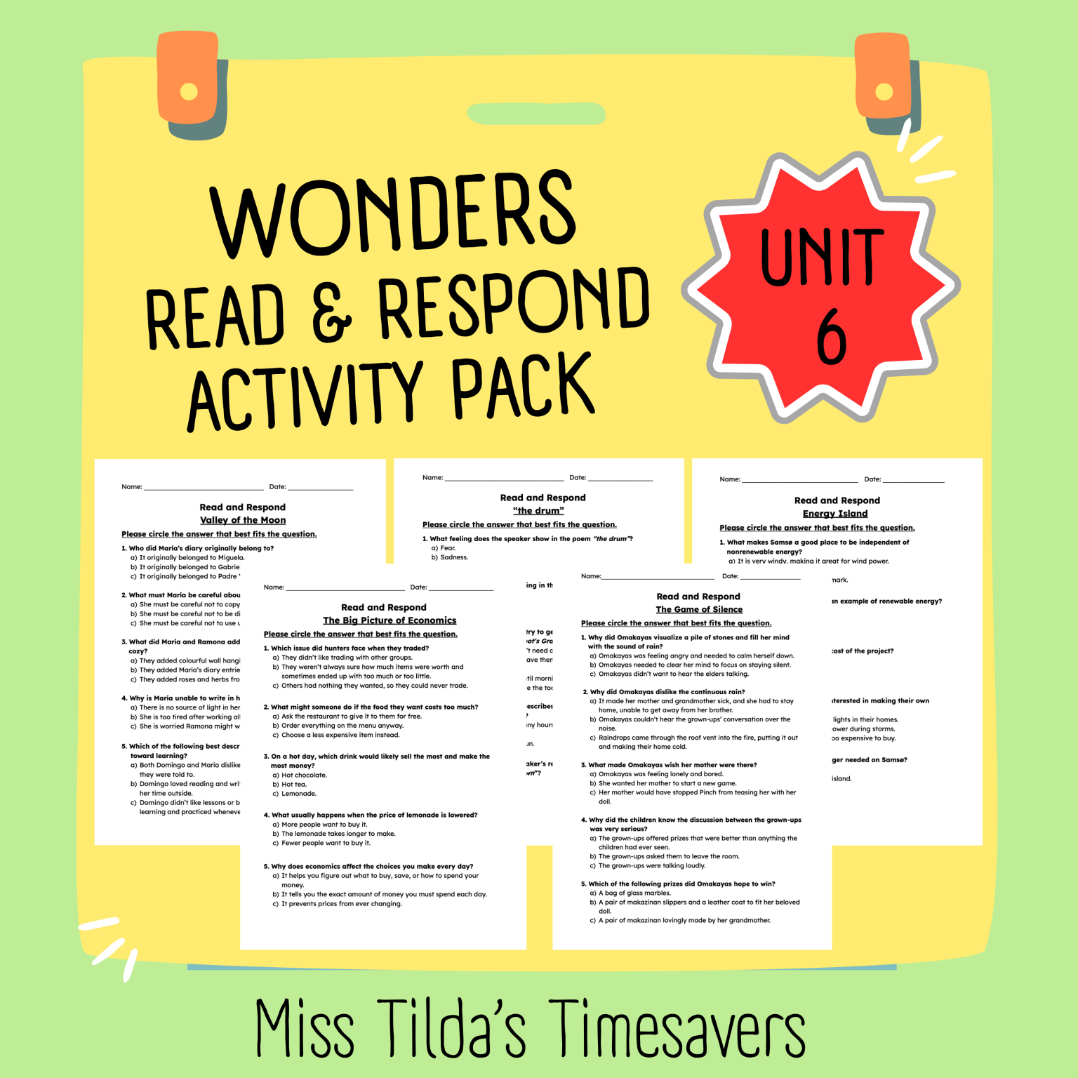 Grade 4 Wonders Unit 6 Review Assessments Bundle - Made By Teachers