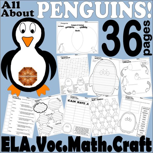 All About PENGUINS ELA Math Craft Activities Writing Vocabulary ...