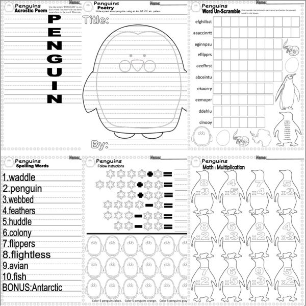 All About PENGUINS ELA Math Craft Activities Writing Vocabulary ...