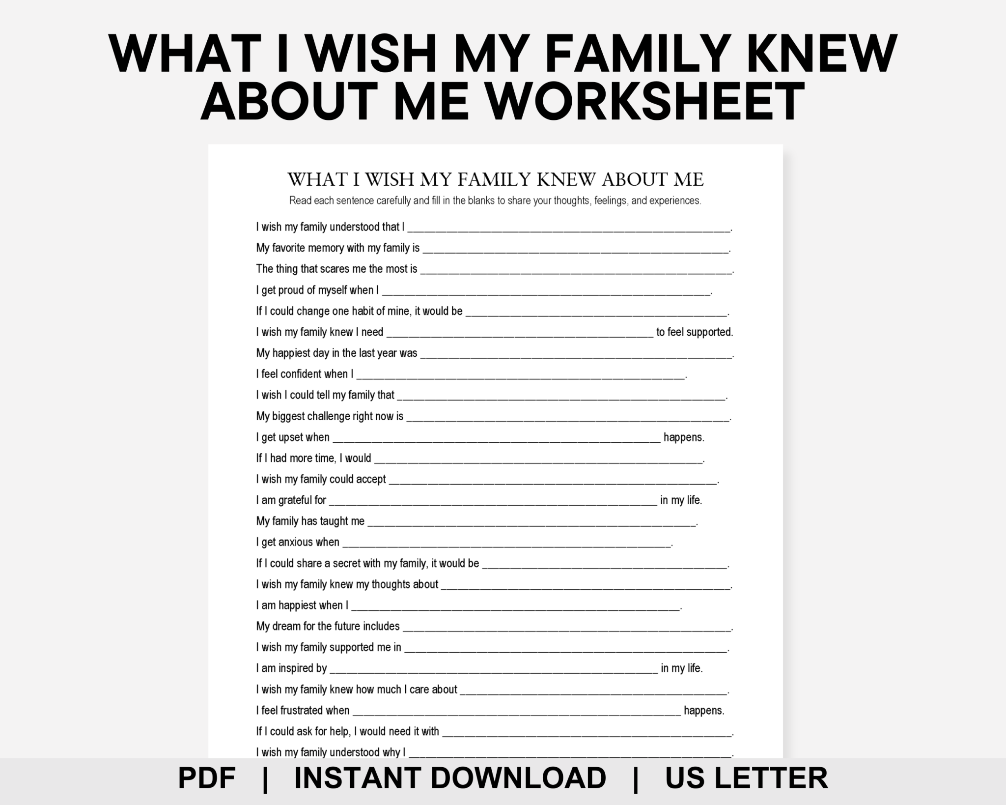 What I Wish My Family Knew About Me Worksheet, All About Me, Family ...
