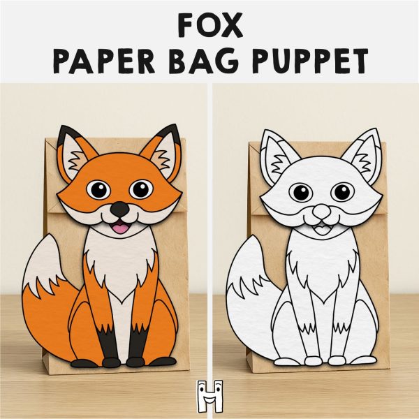 Fox Puppet Paper Bag Craft Activity Coloring Woodland Forest Animal ...