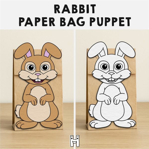Rabbit Puppet Paper Bag Craft Activity Coloring Farm Animal | Made By ...