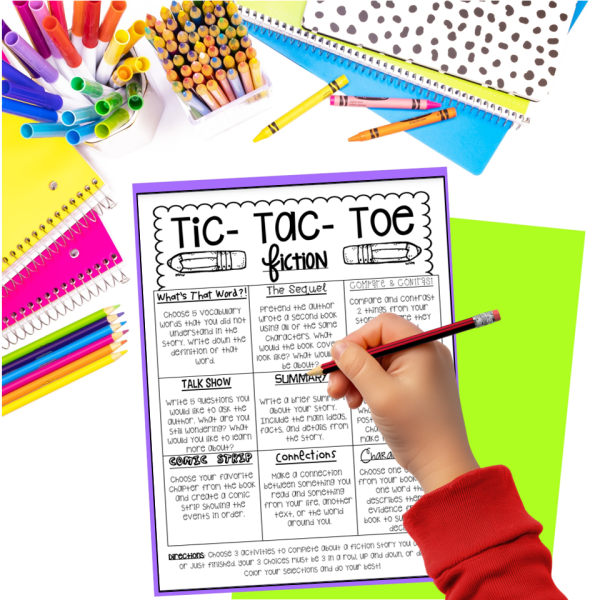 Reading Response Fiction Tic Tac Toe Menu Choice Board - Made By Teachers