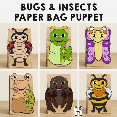 Bugs and Insects paper bag puppet craft Printable Coloring Activity ...