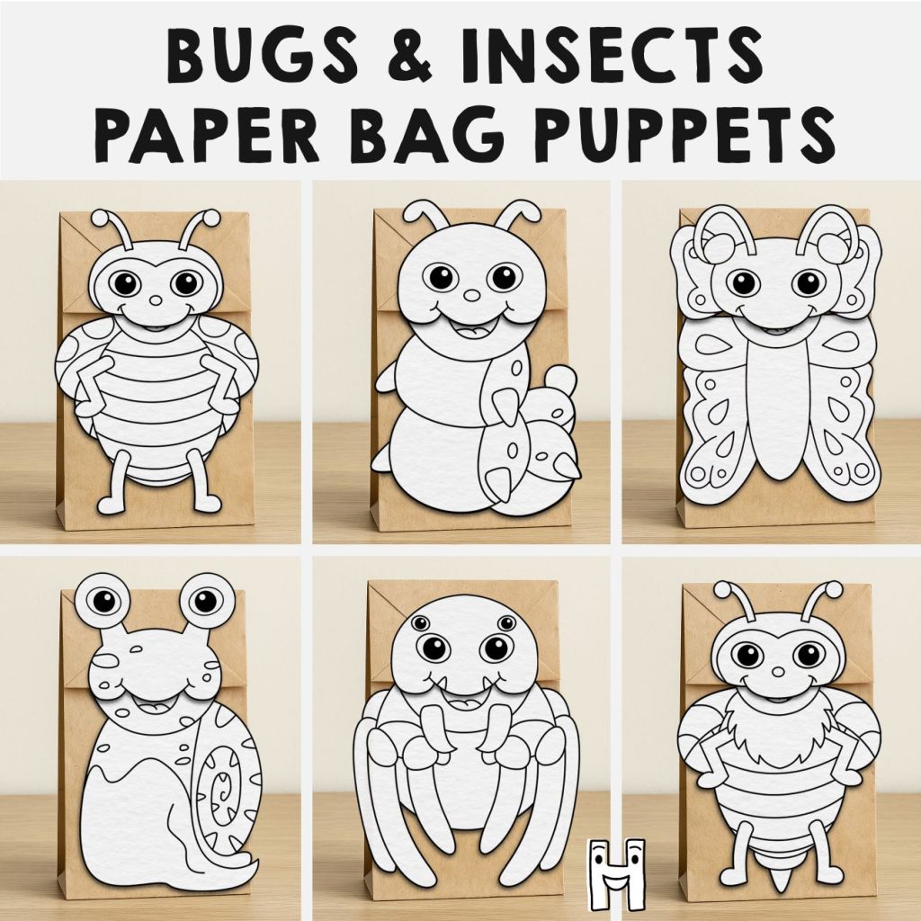 Bugs and Insects paper bag puppet craft Printable Coloring Activity ...