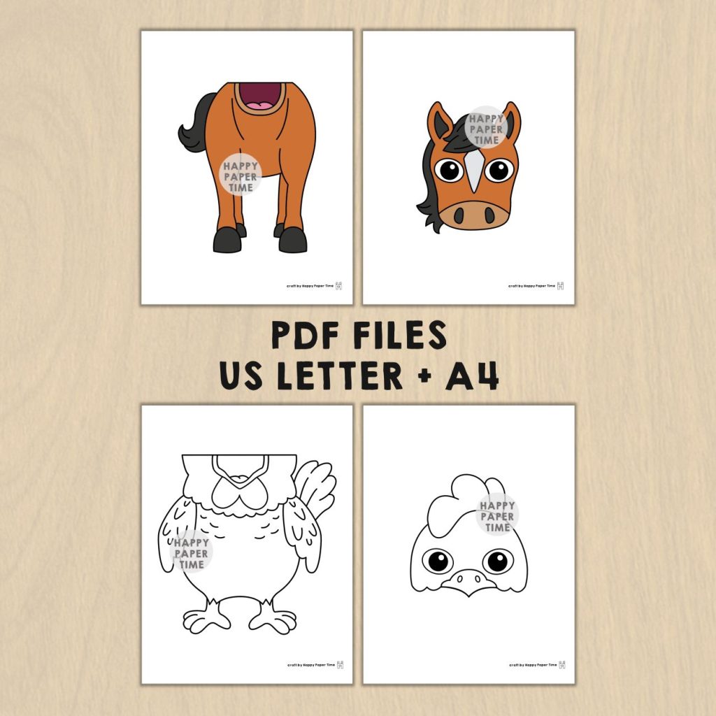Farm Animals paper bag puppet craft Printable Coloring Activity - Made ...