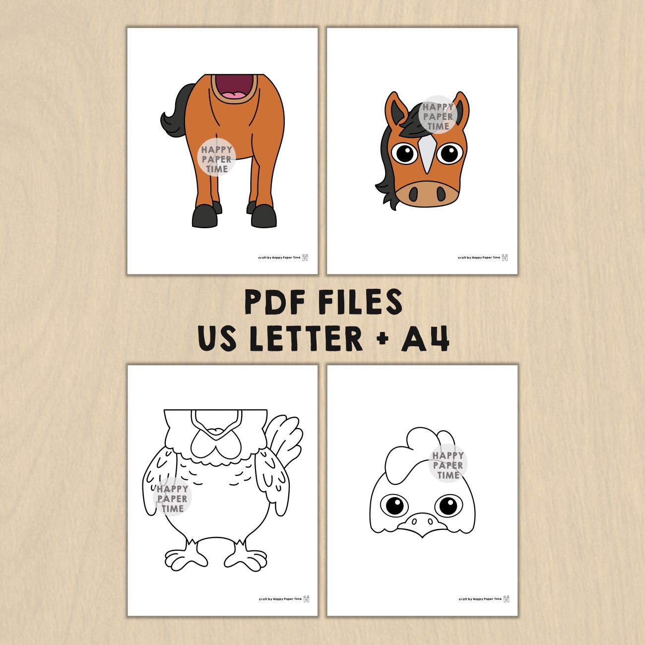 Farm Animals paper bag puppet craft Printable Coloring Activity - Made ...