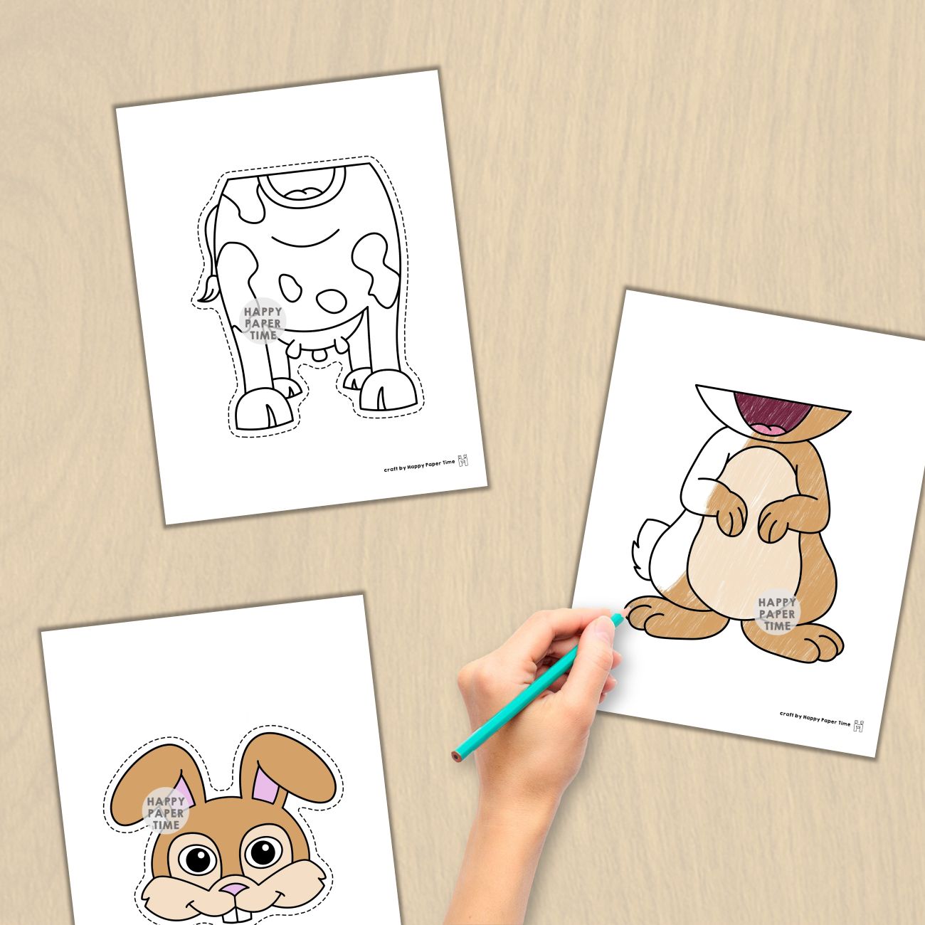 Farm Animals paper bag puppet craft Printable Coloring Activity - Made ...
