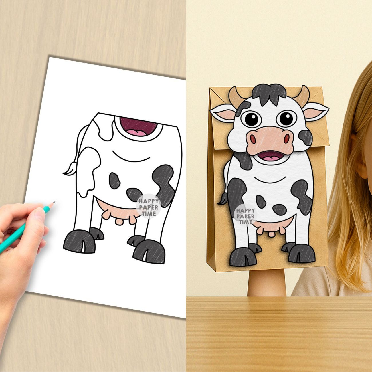 Farm Animals paper bag puppet craft Printable Coloring Activity - Made ...