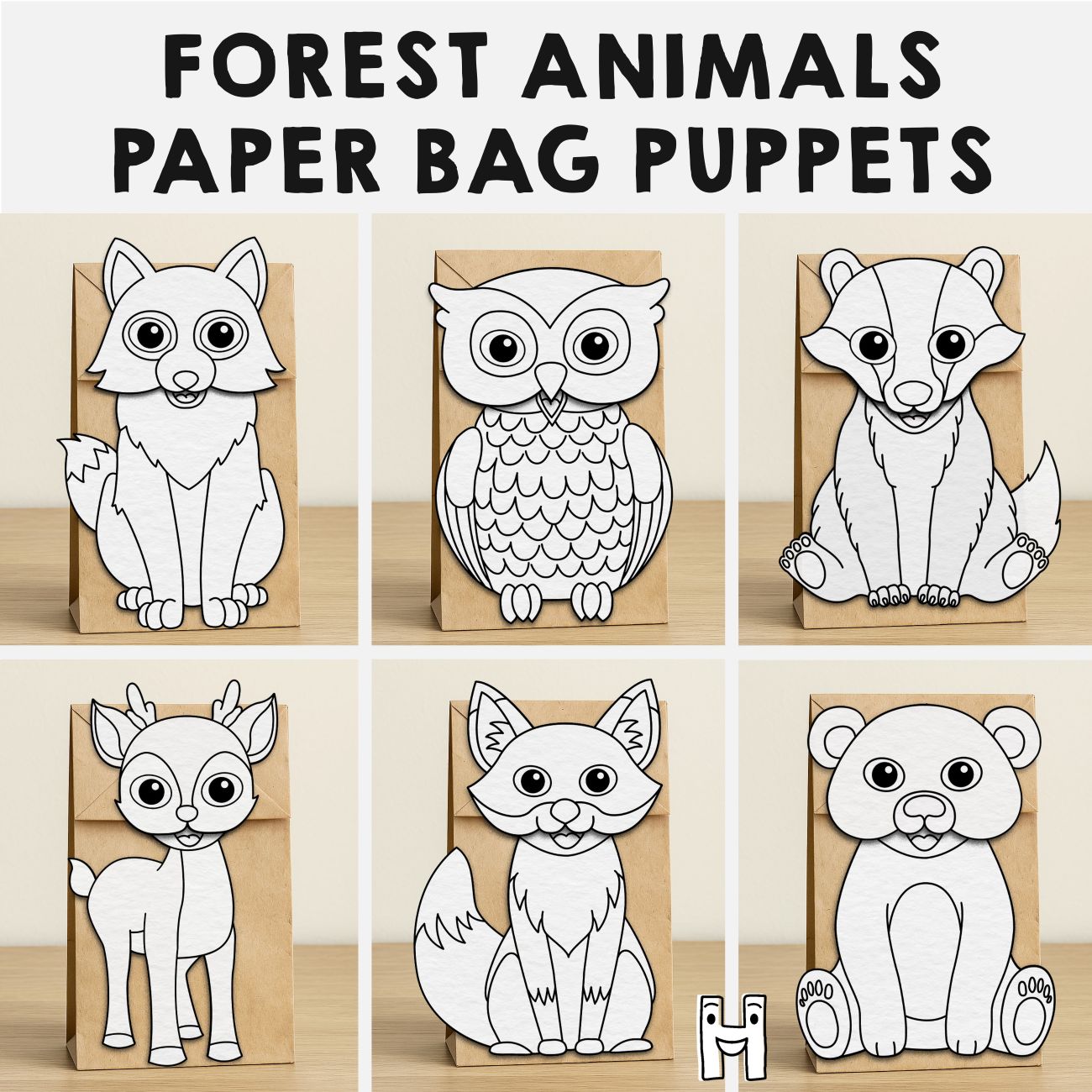 Forest Animals Paper Bag Puppets Printable Woodland Coloring Craft ...